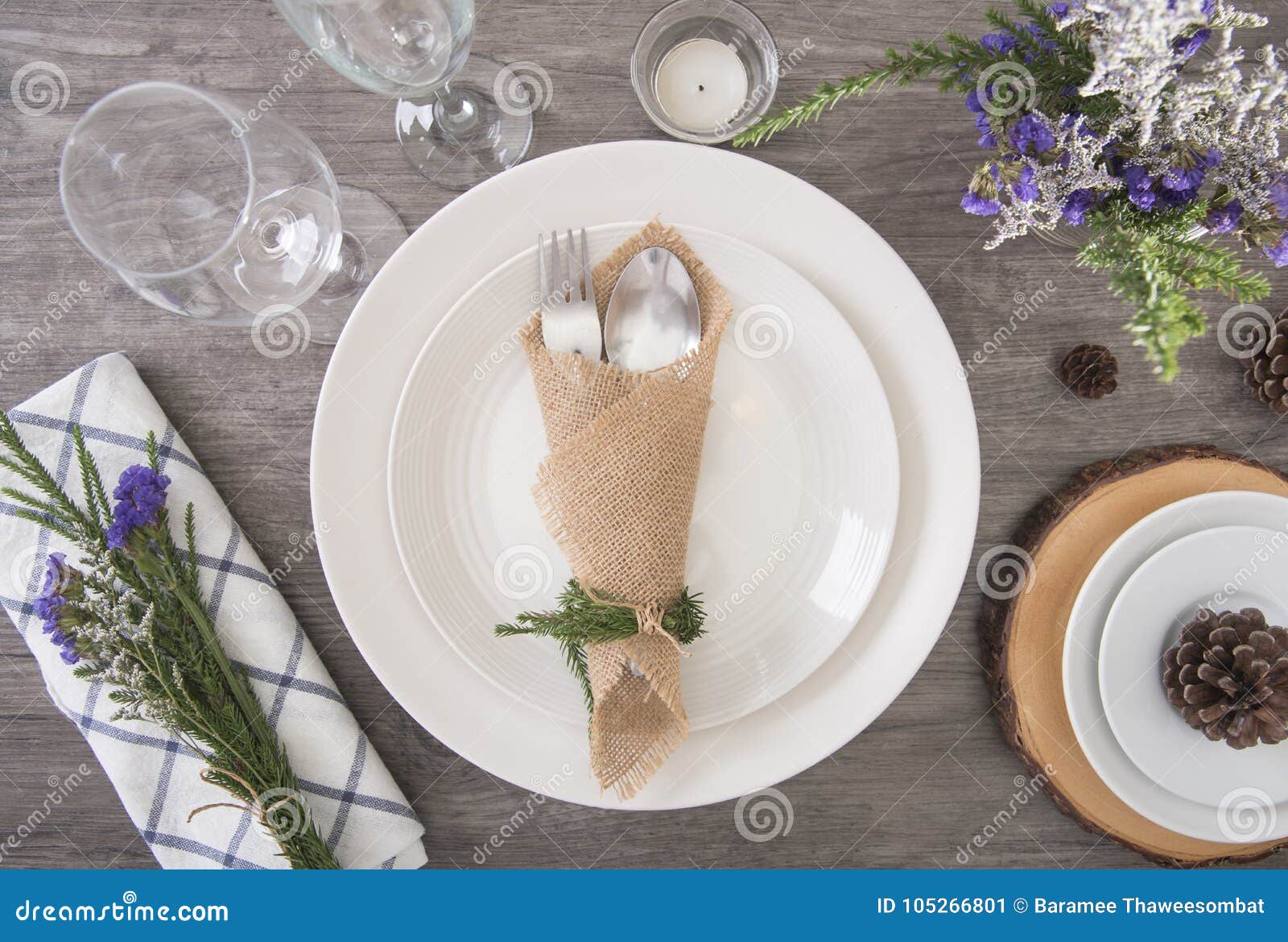 Dinner Plate Setting on Wood Table Stock Image - Image of tableware ...