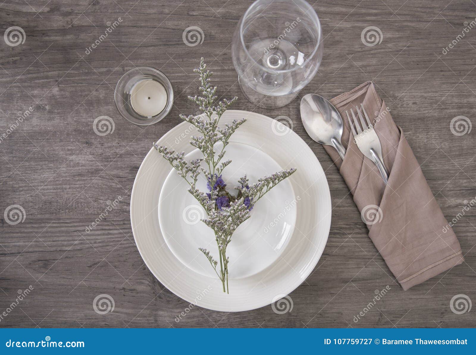 Dinner Plate Setting on Wood Table Stock Image - Image of dinner, decor ...