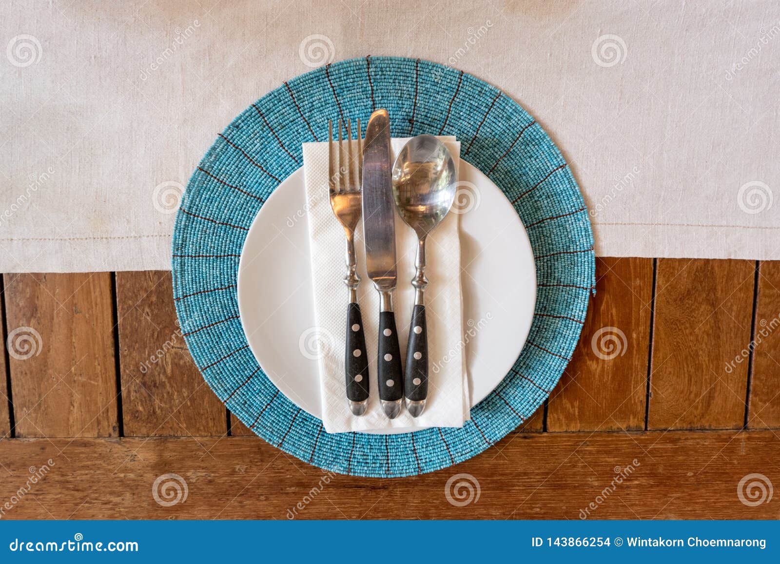 Dinner Plate Setting on Wooden Table Background Stock Photo - Image of ...
