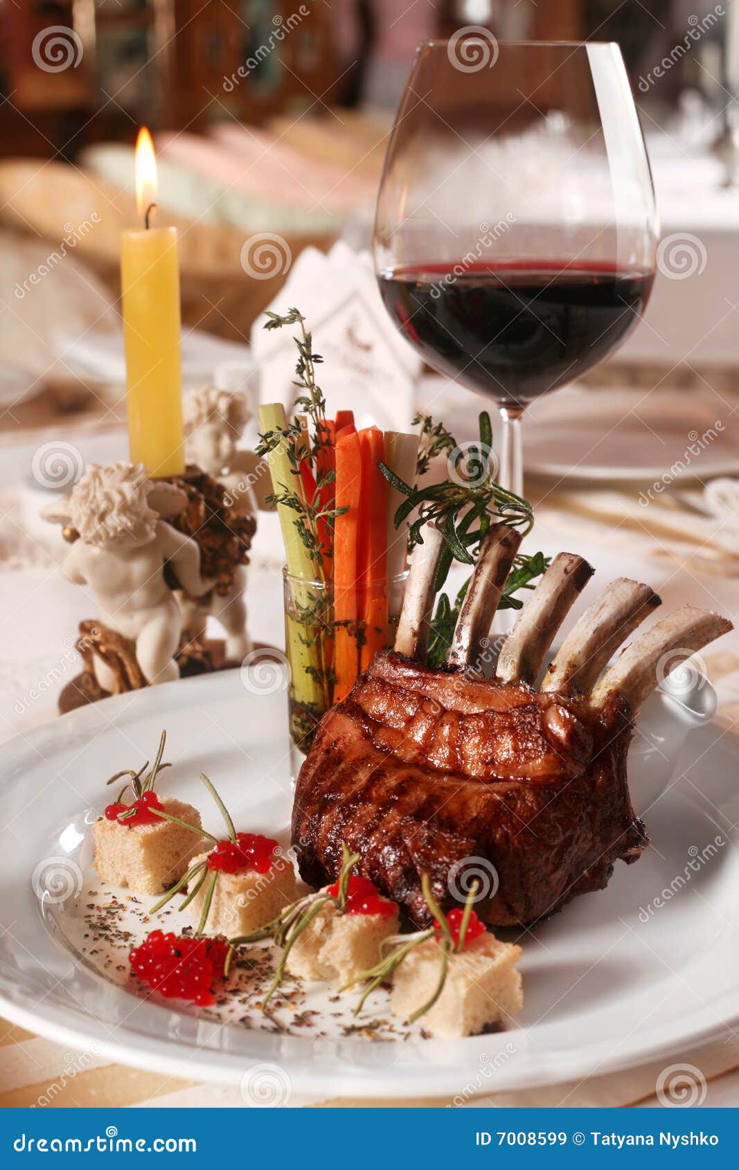 Dinner in restaurant stock image. Image of bread, beef - 7008599