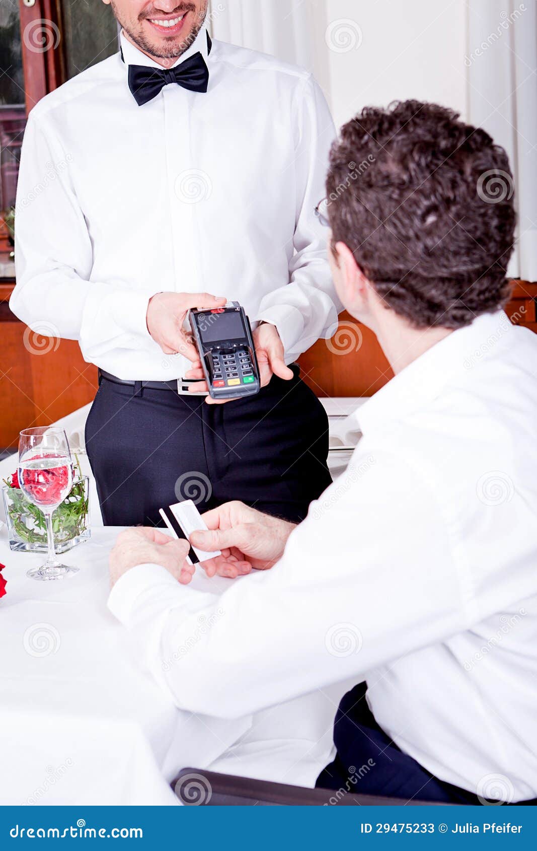 Dinner in Restaurant Man and Woman Pay by Credit Card Stock Image ...