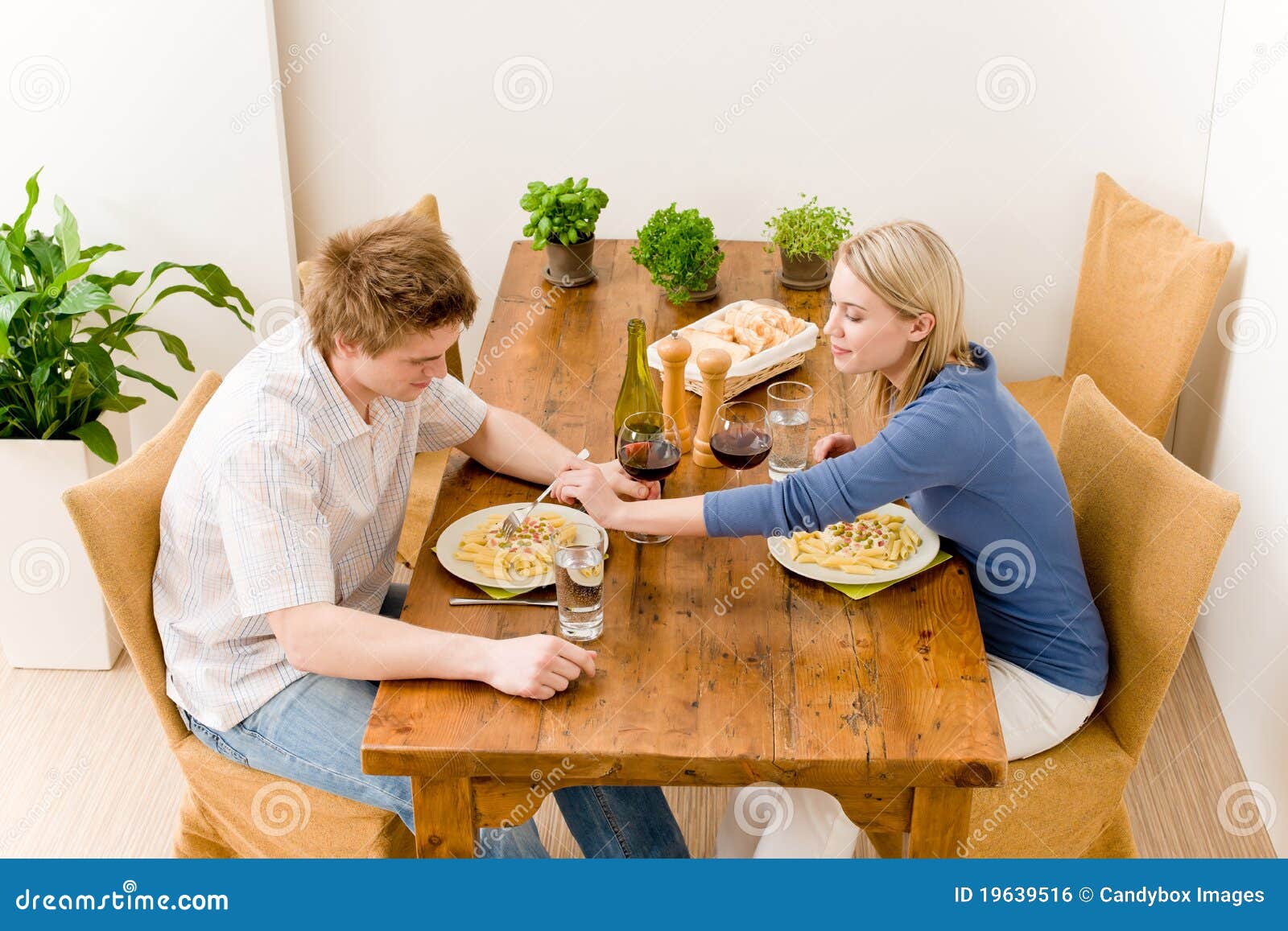 Dinner Romantic Couple Enjoy Wine Eat Pasta Stock Photo - Image of ...