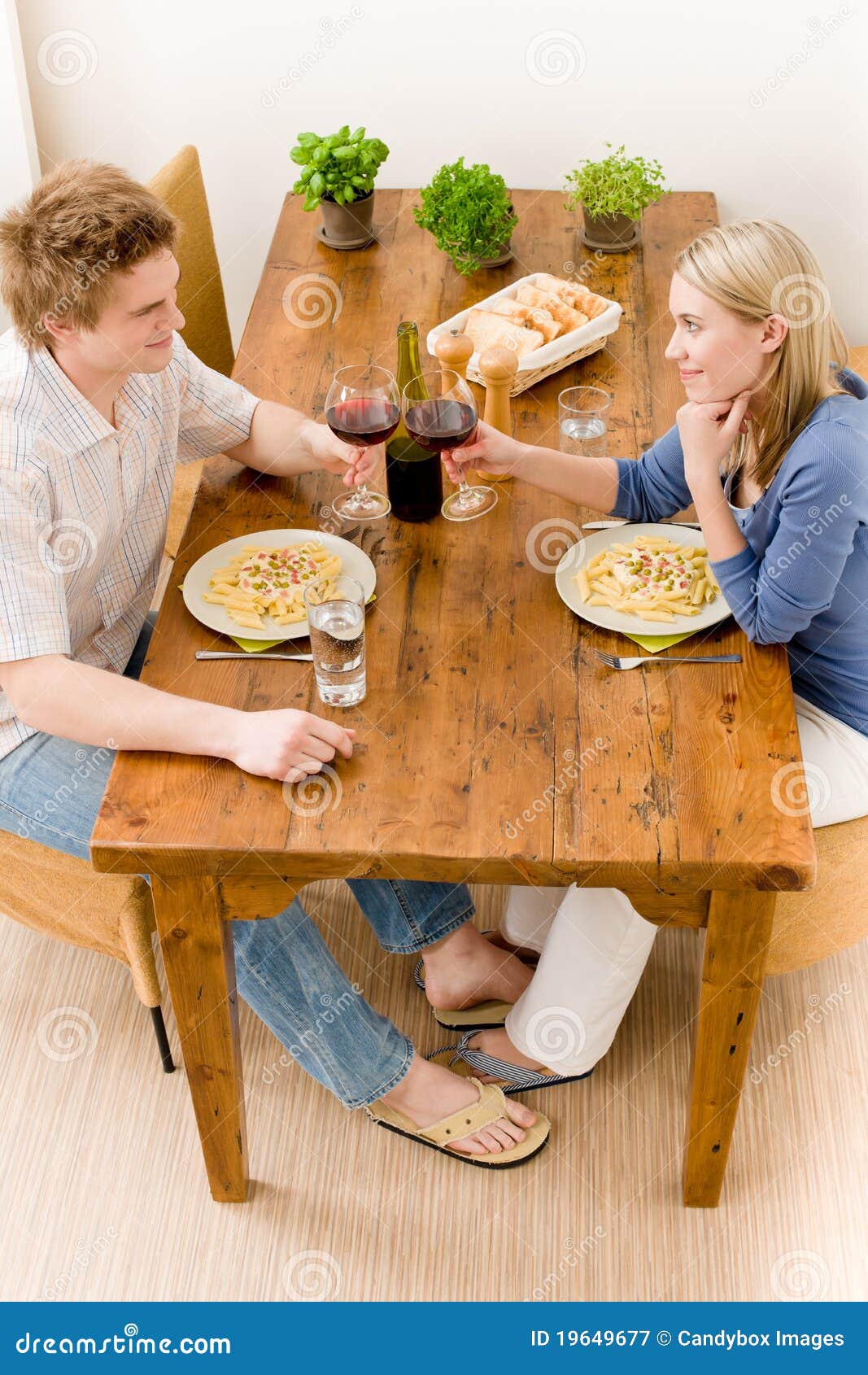 Dinner Romantic Couple Enjoy Wine Eat Pasta Stock Image - Image of male ...
