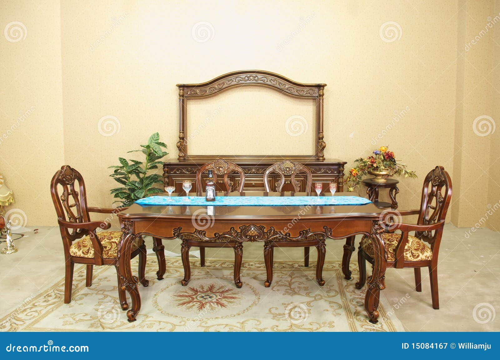 Dinner room stock image. Image of furniture, plant, carpet - 15084167