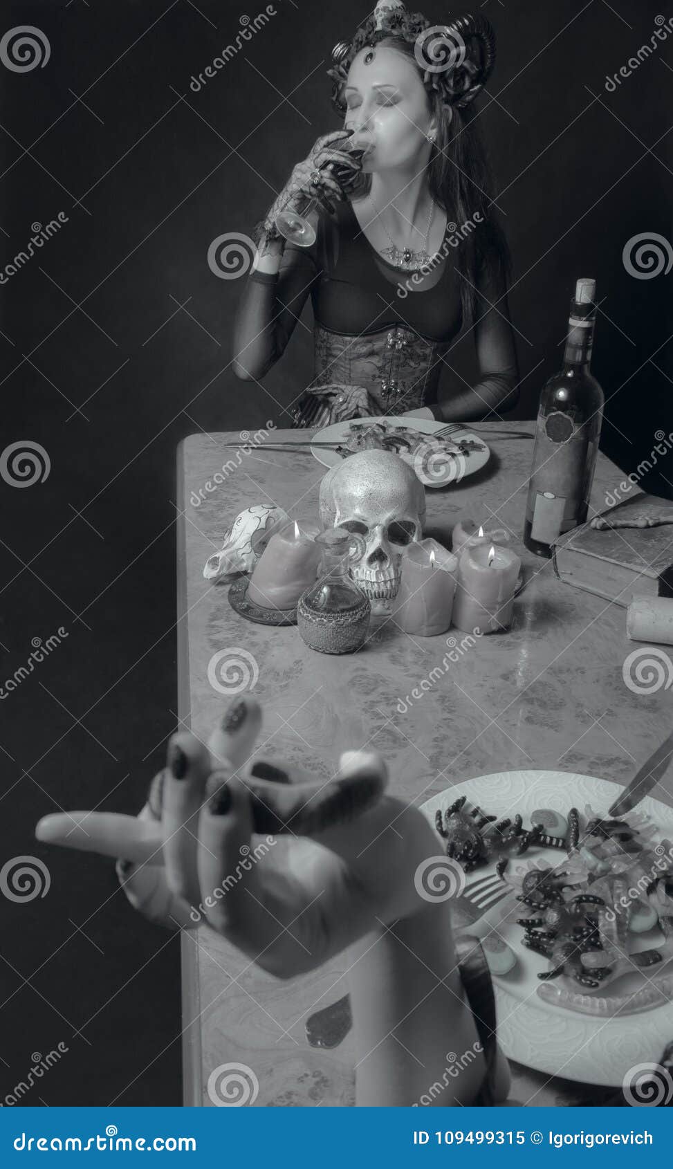 Dinner with Satan stock image. Image of halloween, hunger - 109499315