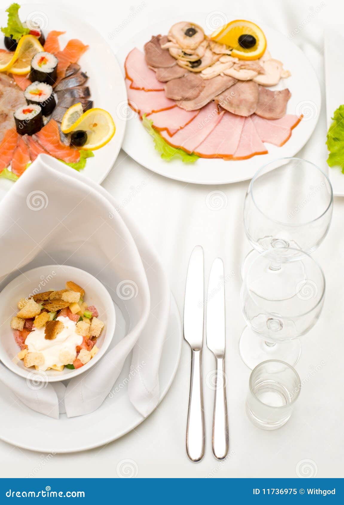 Dinner is served stock image. Image of meat, bowl, fork - 11736975