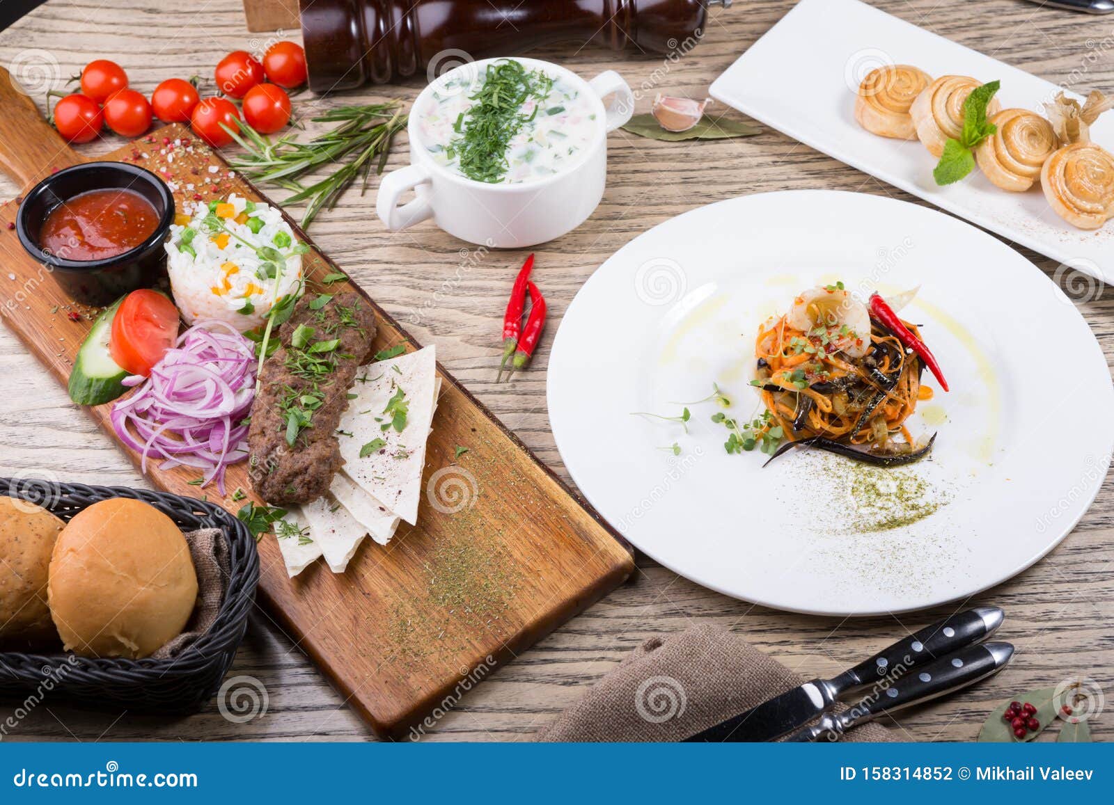 Several Dishes Prepared for a Dinner Stock Photo - Image of cold ...