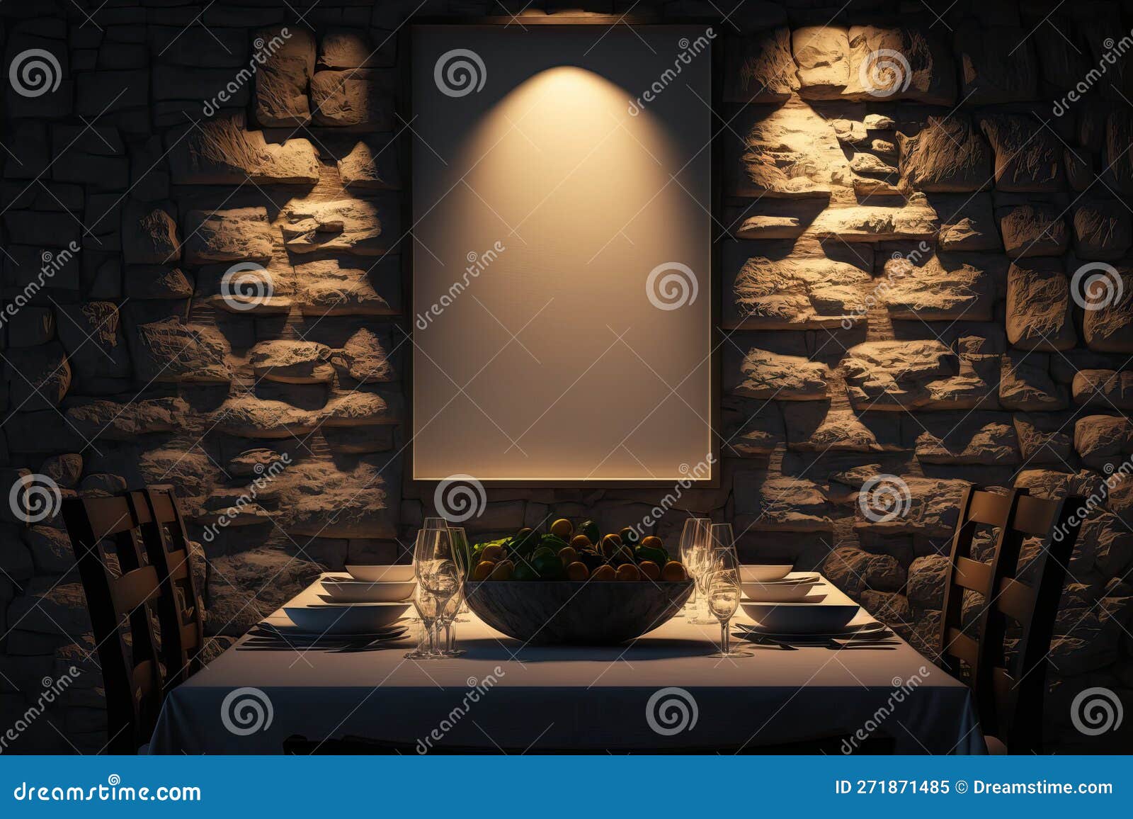 Dinner Table, Backlight, and Stone Panel in the Inside. Image Mockup ...