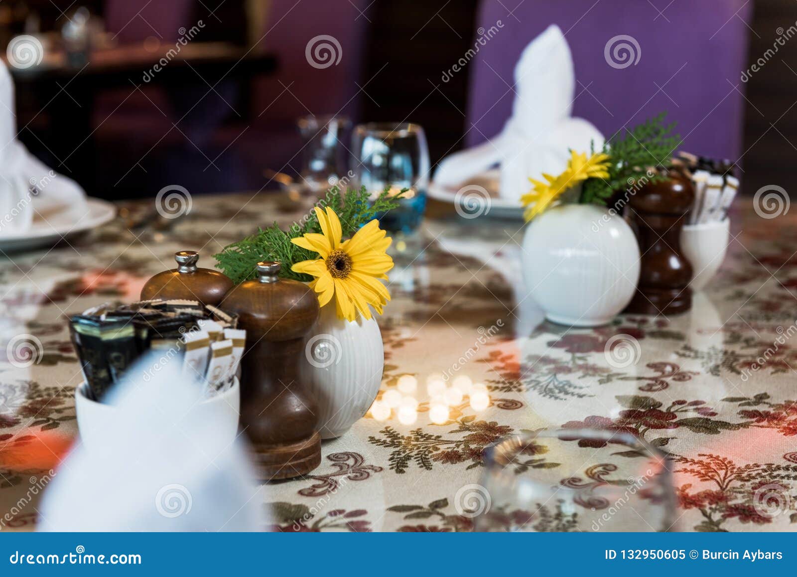 Dinner Table with flower stock image. Image of foodpics - 132950605