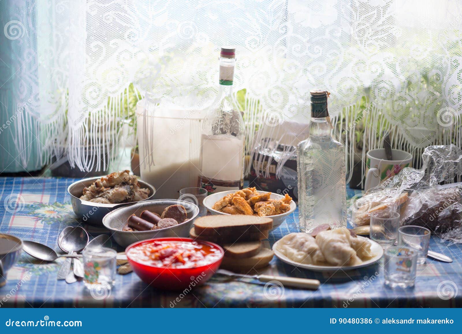 Dinner on a Table in an Old Rustic House Stock Photo - Image of design ...