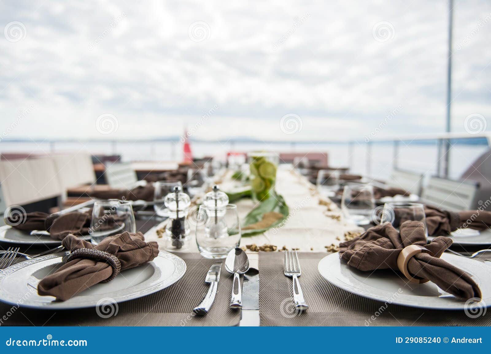 Dinner table by sea stock photo. Image of nature, setting - 29085240