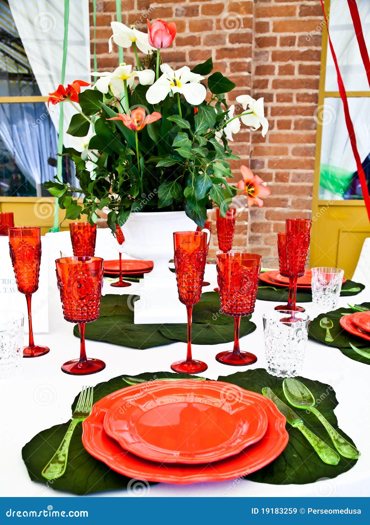 Dinner Table Setup - Italian Style Stock Image - Image of bouquet ...