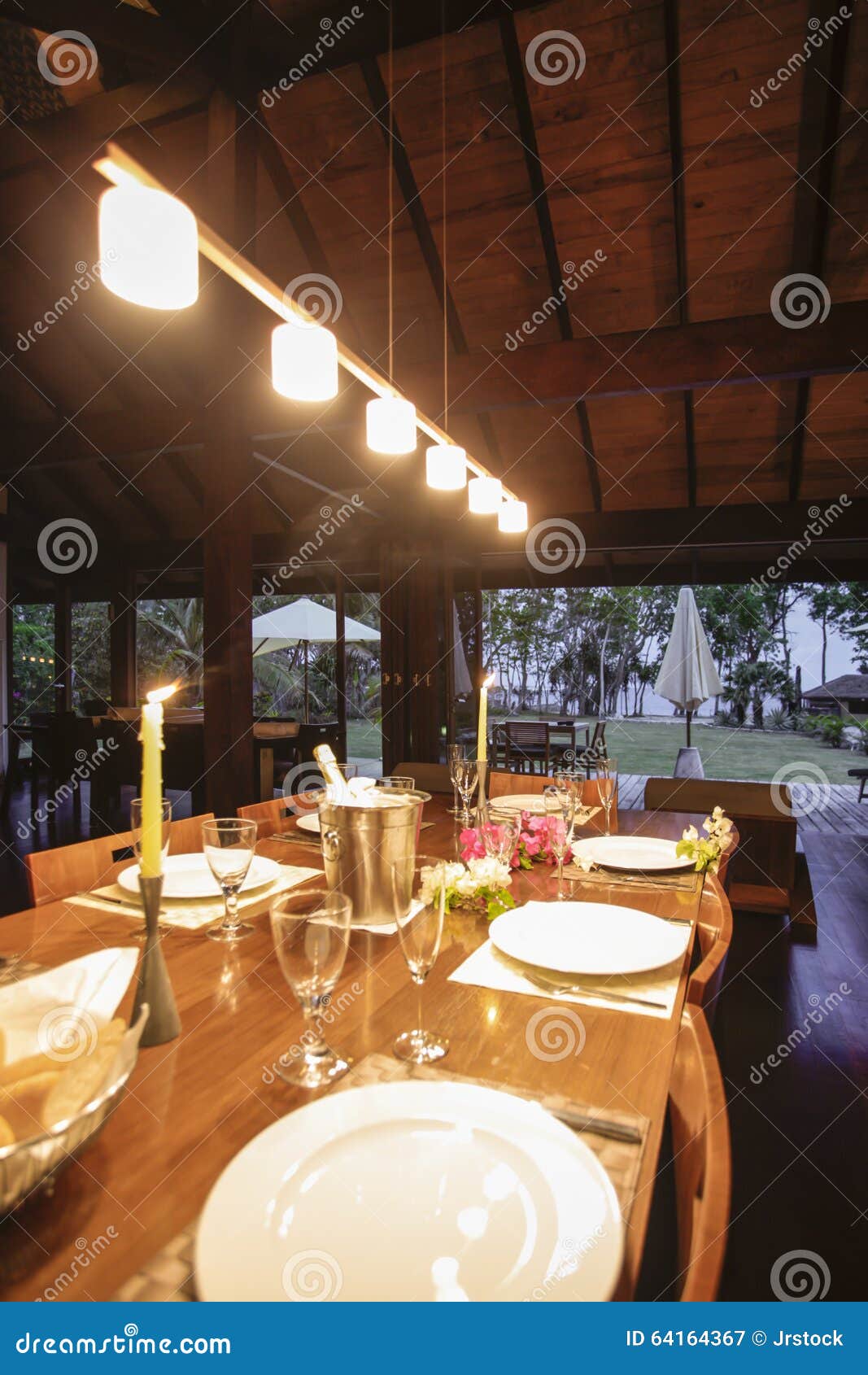Dinner Table in a Spacious Room Stock Image - Image of light, elegant ...