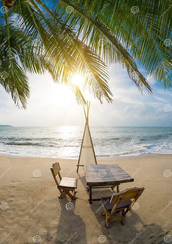 Dinner table at the beach stock image. Image of nature - 195969571