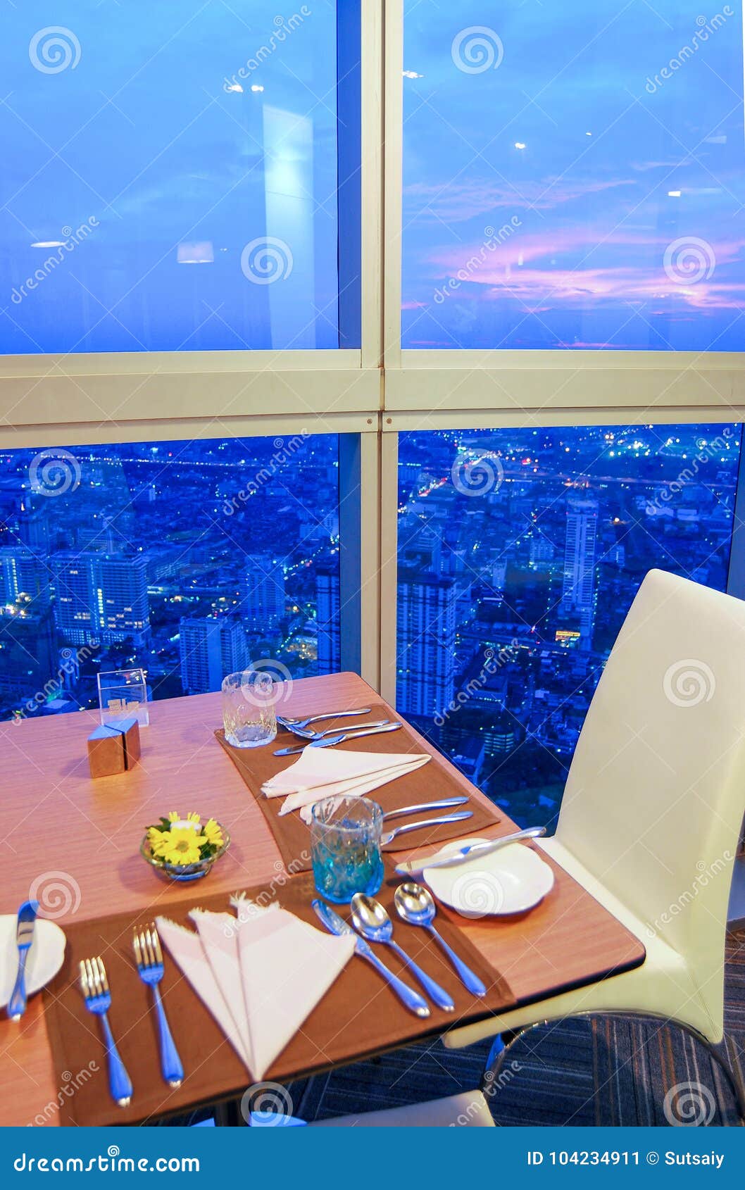 Dinner Table and View from High Building Stock Image - Image of relax ...
