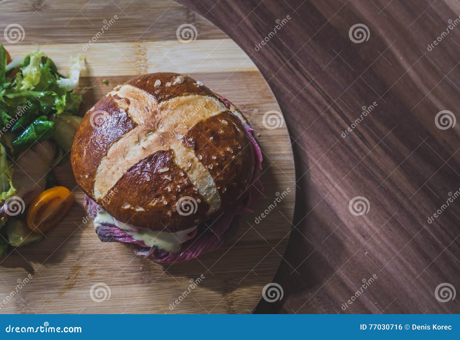 Homemade Roast Beef and Pretzel Bun. Stock Photo - Image of roastbeef ...