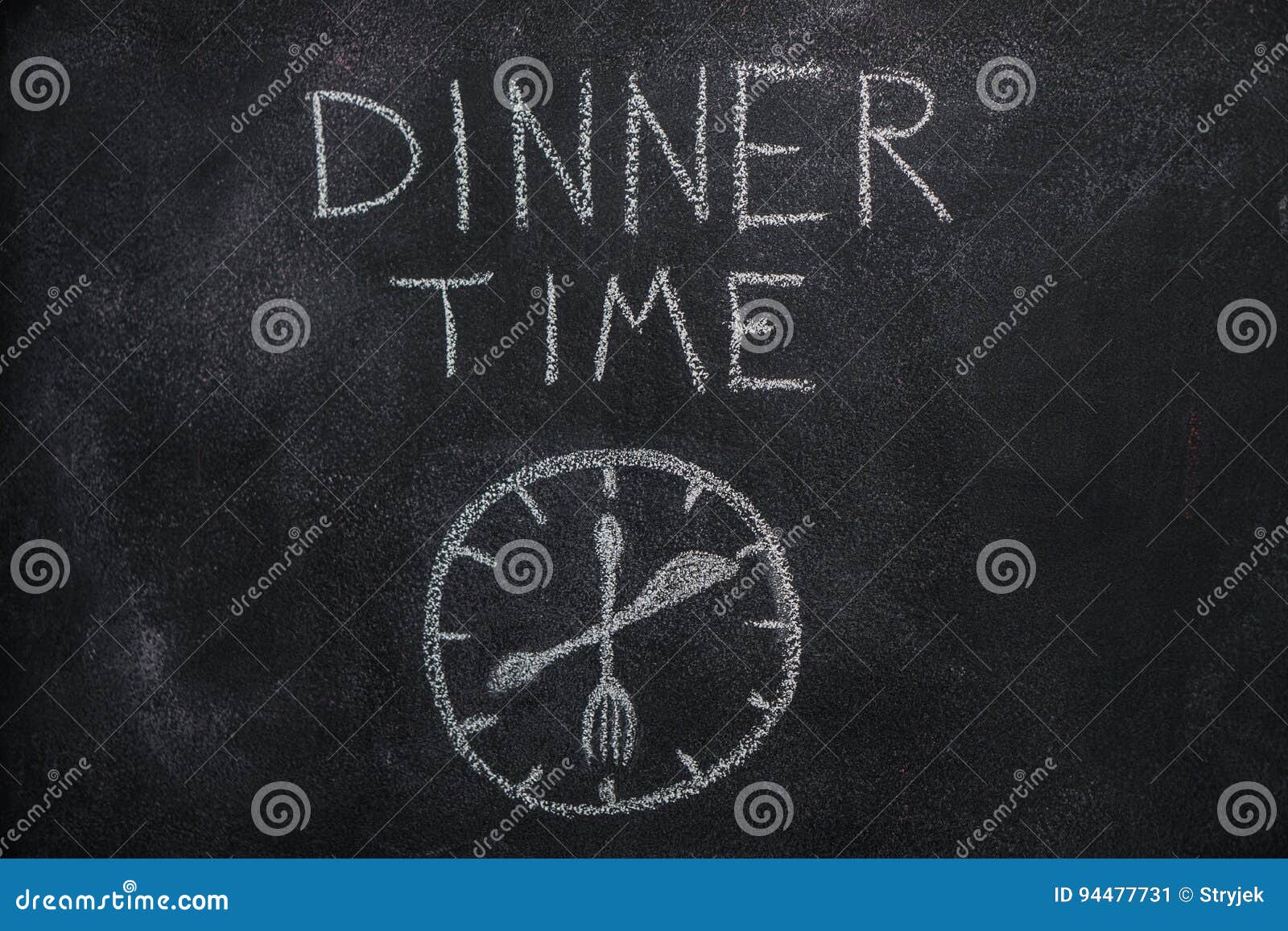 Dinner Time Text with Clock on Black Chalkboard Stock Image - Image of ...