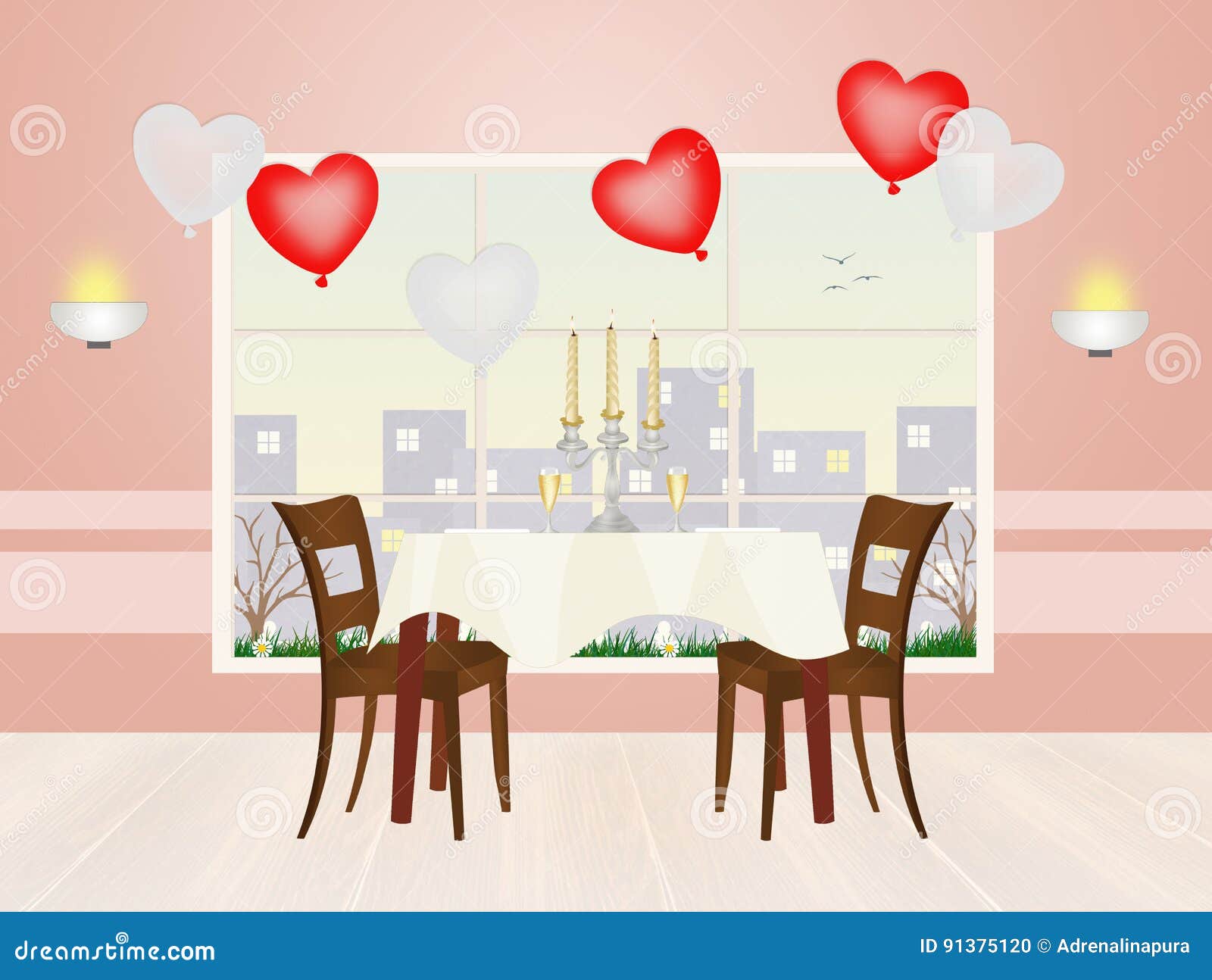 Dinner for Two in the Restaurant Stock Illustration - Illustration of ...