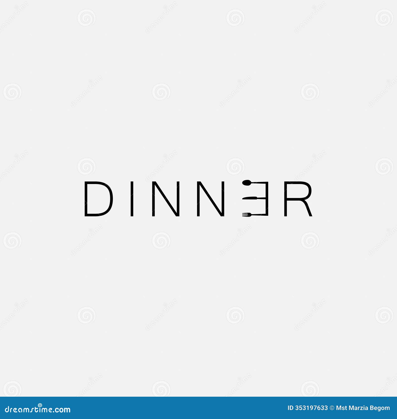 Dinner Word Design with Spoon, Fork and Knife Symbol in Letter E. Stock ...