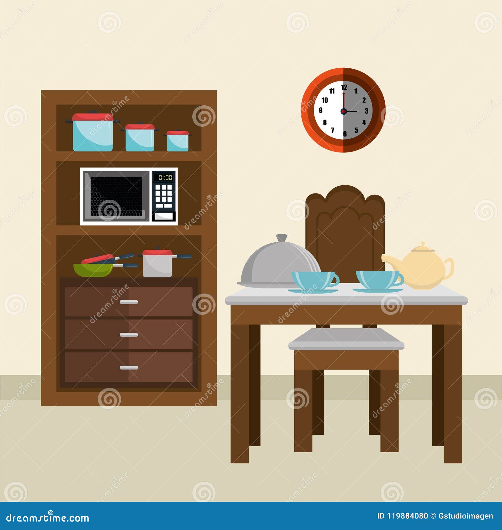 Dinning Room Table Kitchen Scene Stock Vector - Illustration of dinning ...