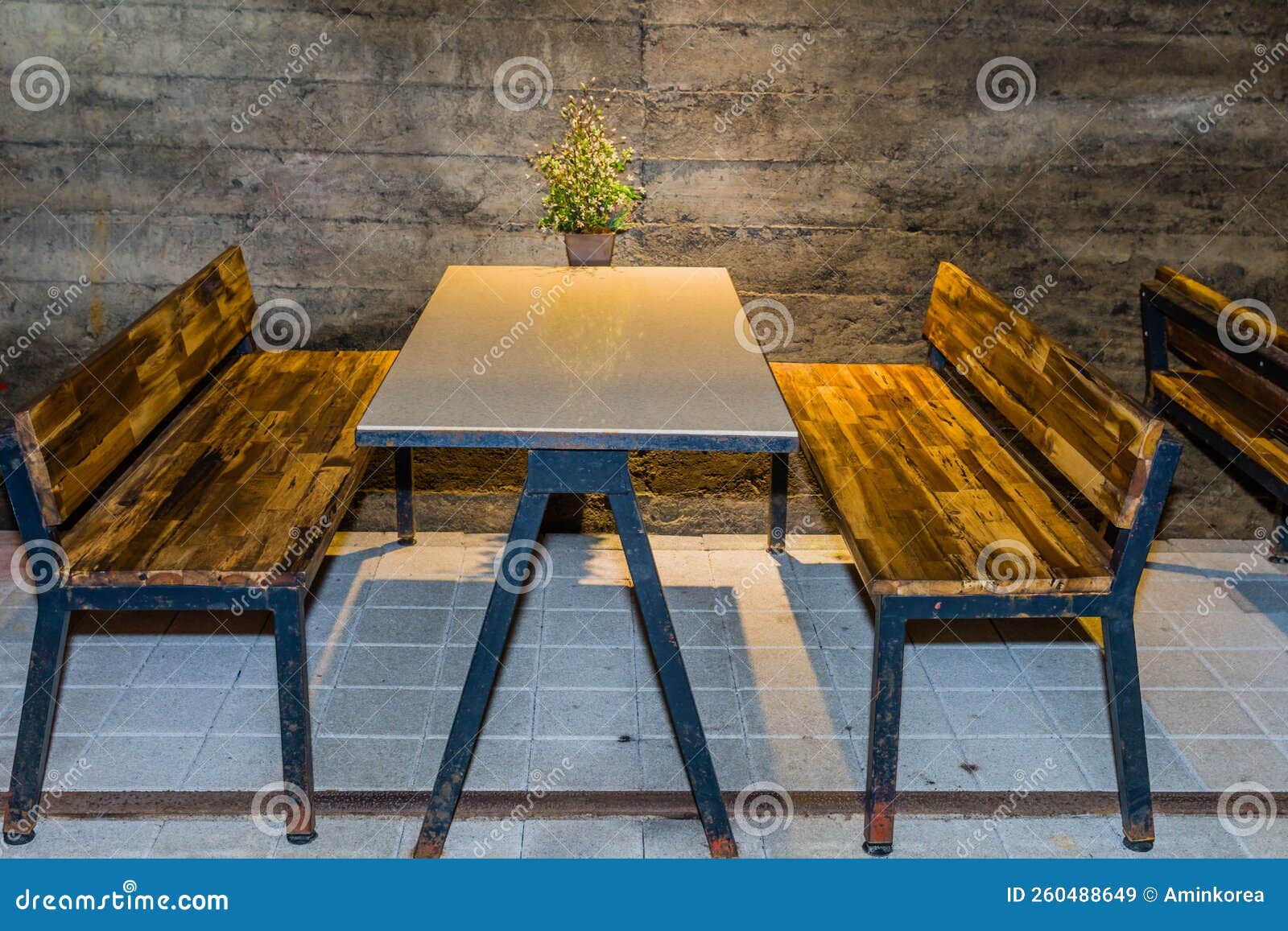 Dinning Table and Benches Inside Tunnel Stock Image - Image of decor ...