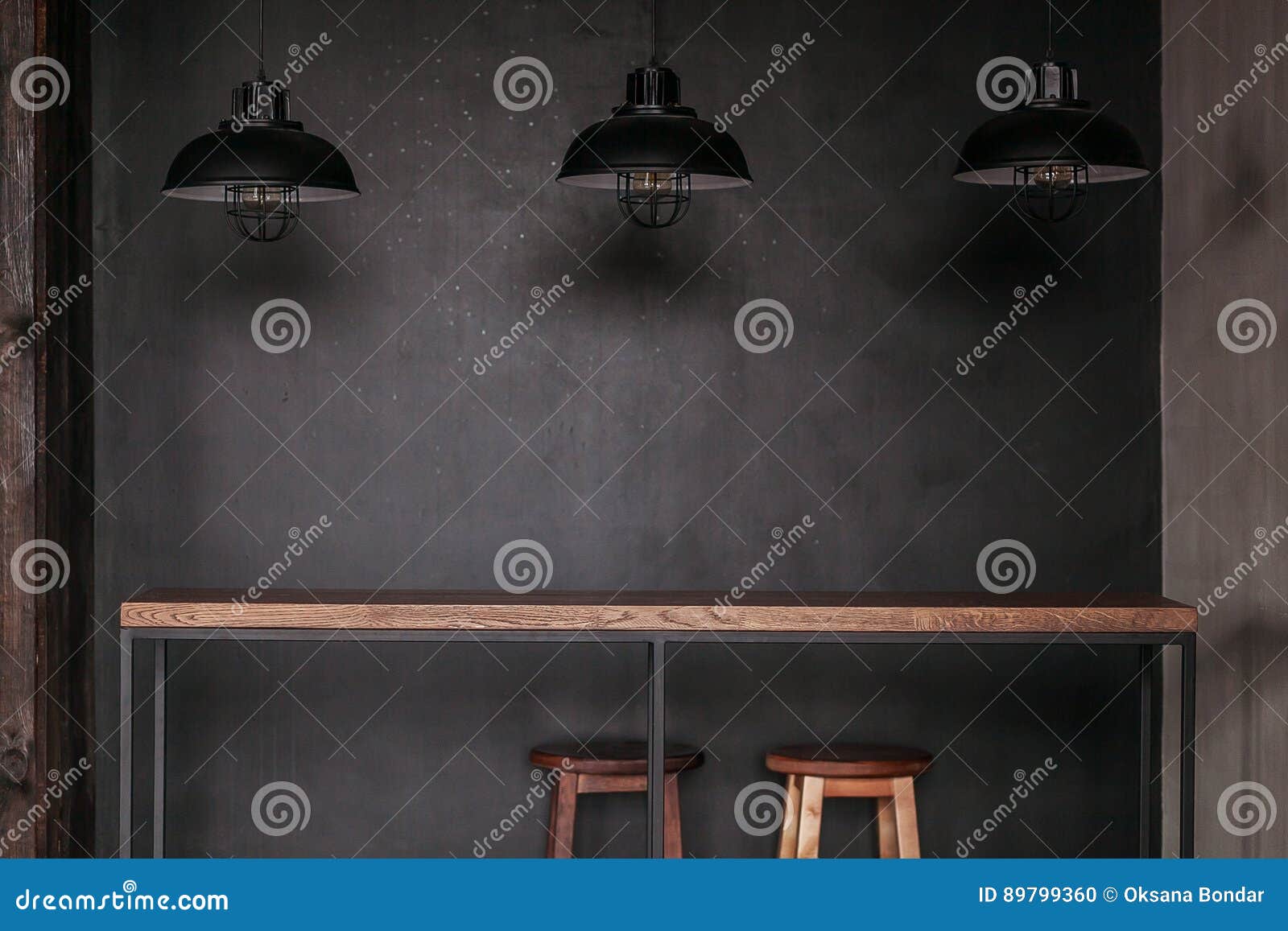 Dinning Table Set in Loft Style Dining Room with Black Lamps Stock ...