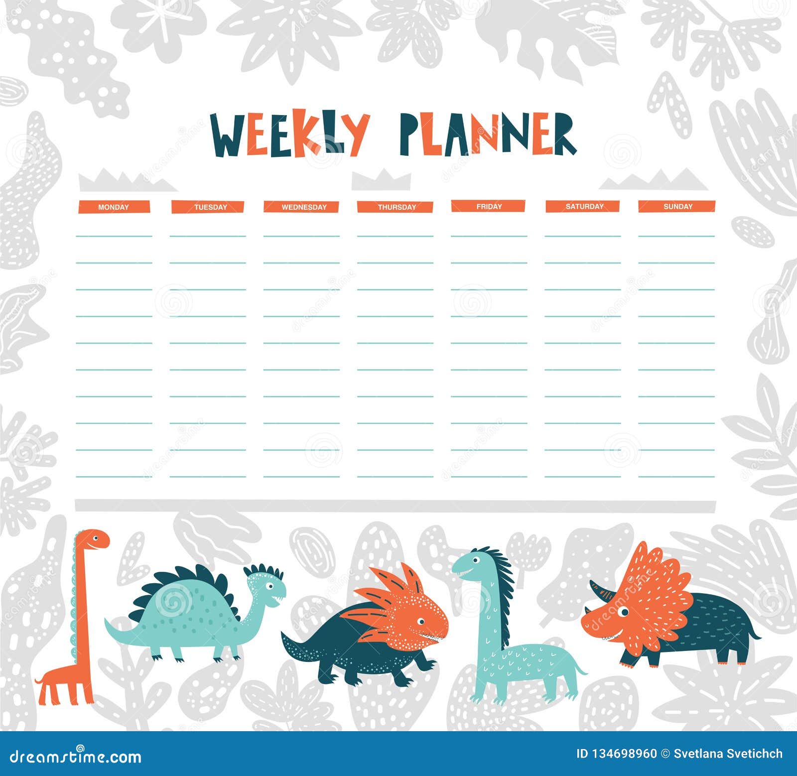 Vector Weekly Planner with Dinosaurs Stock Vector - Illustration of ...