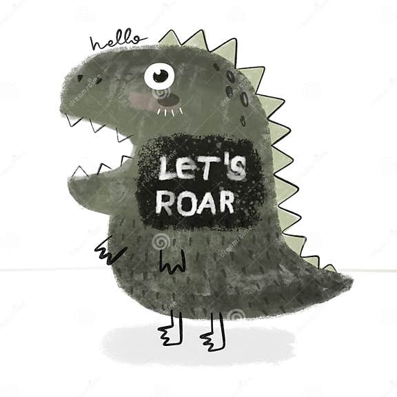 Let’s Roar. Cartoon Dinosaur, Hand Drawing Lettering, Décor Elements. Colorful Vector ...