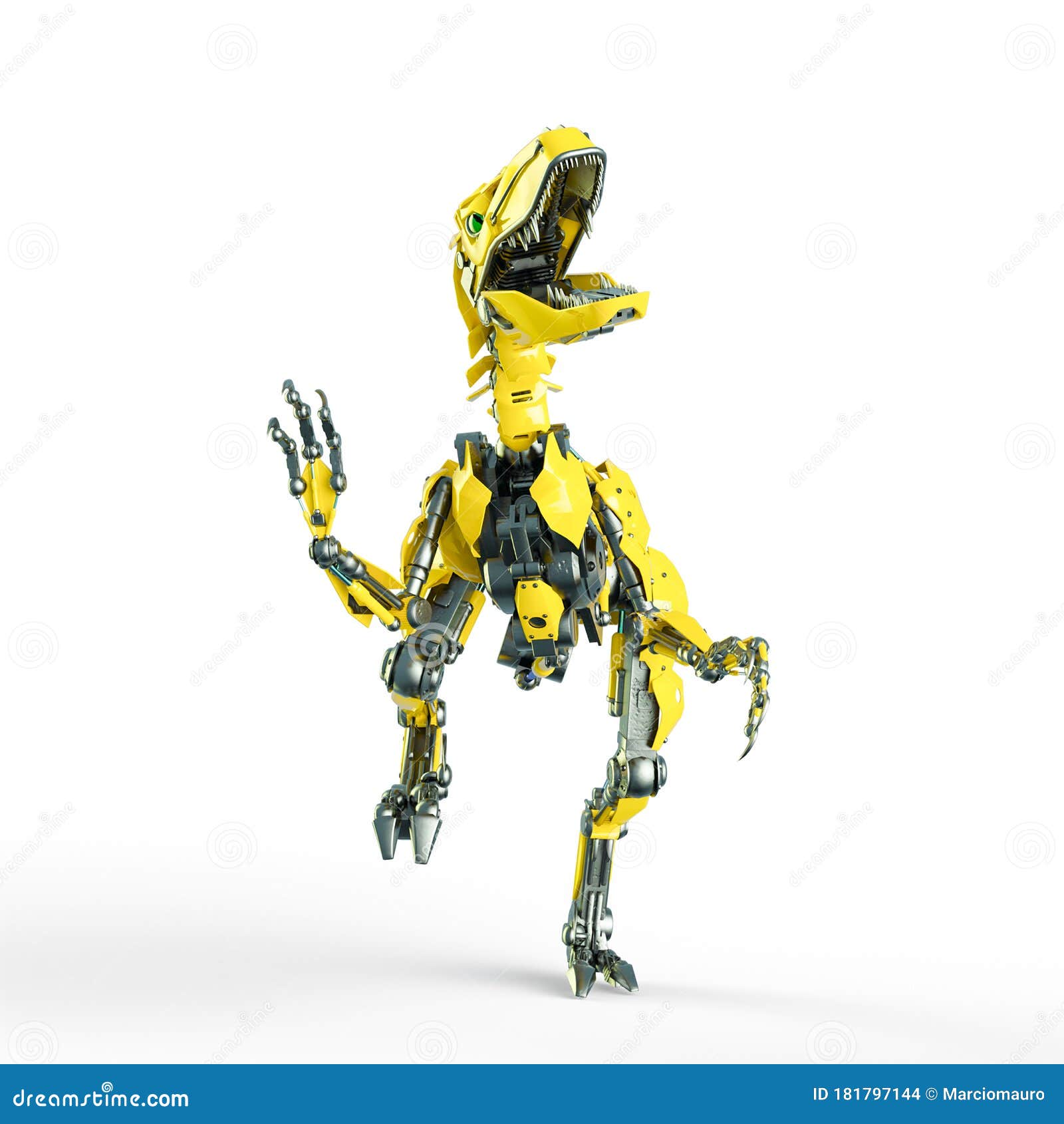 Dino Raptor Robot is Running on Front View Stock Illustration ...