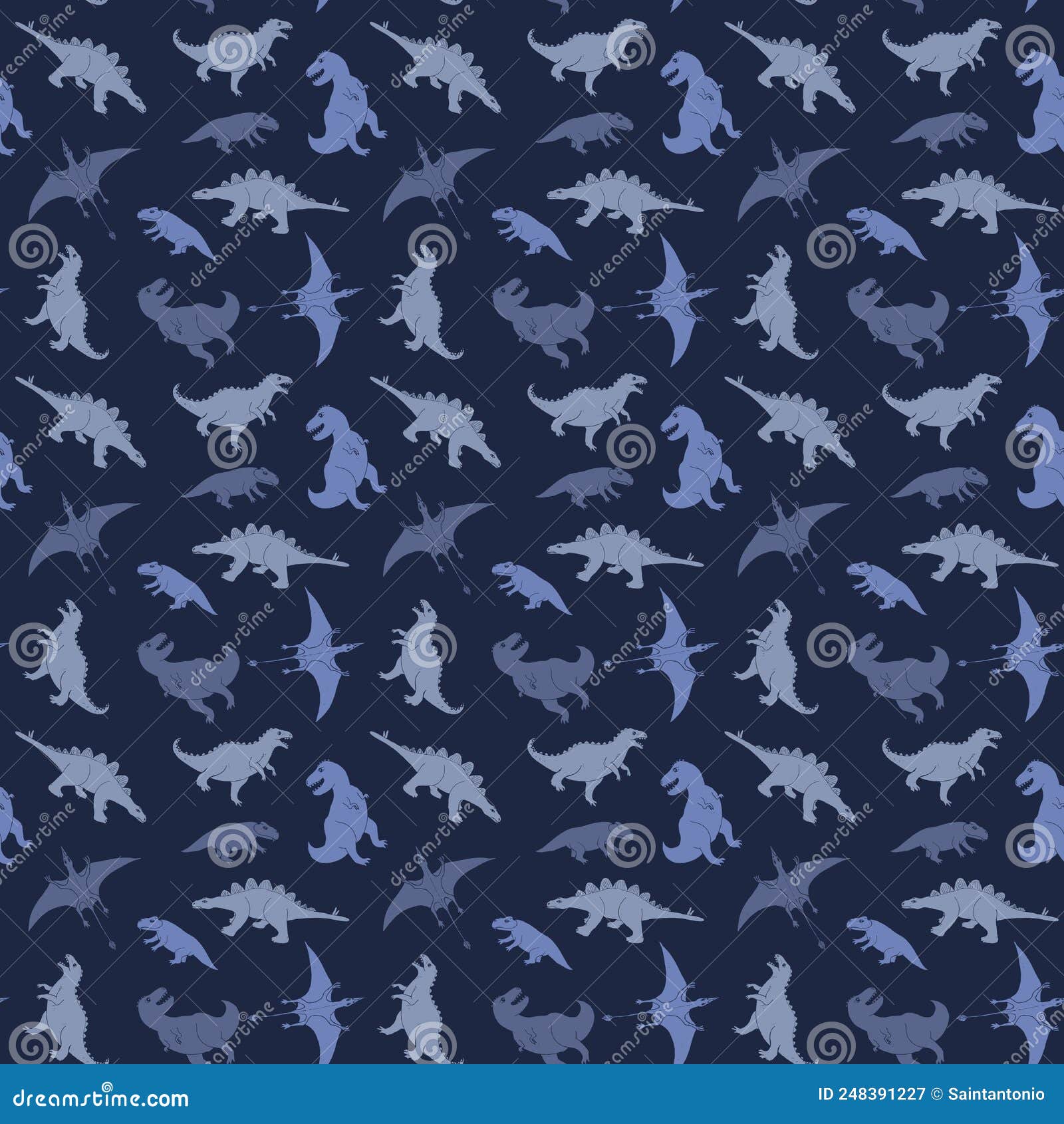 Dino Seamless Pattern, Cute Cartoon Dinosaurs Doodles Vector ...