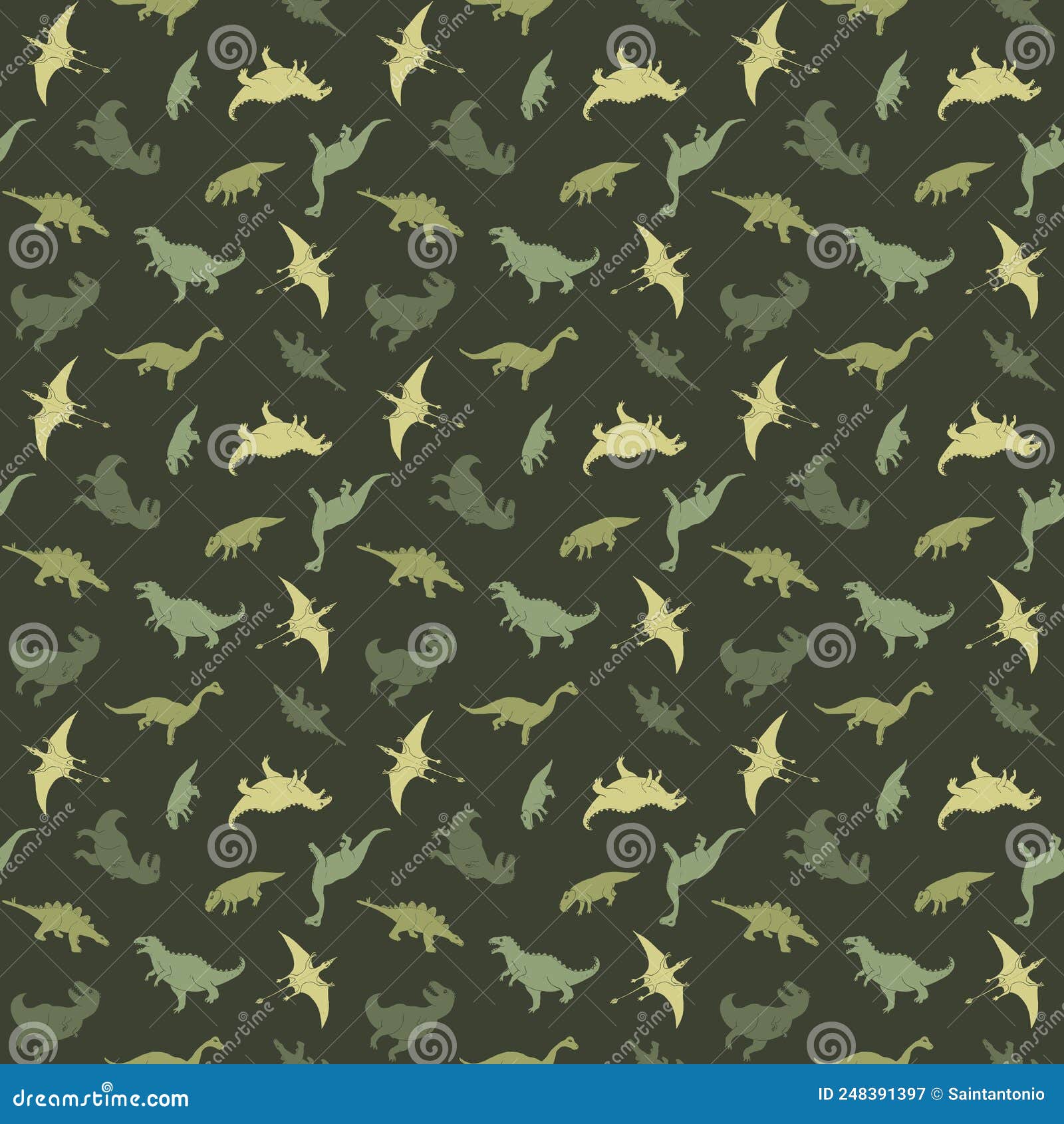 Dino Seamless Pattern, Cute Cartoon Dinosaurs Doodles Vector ...