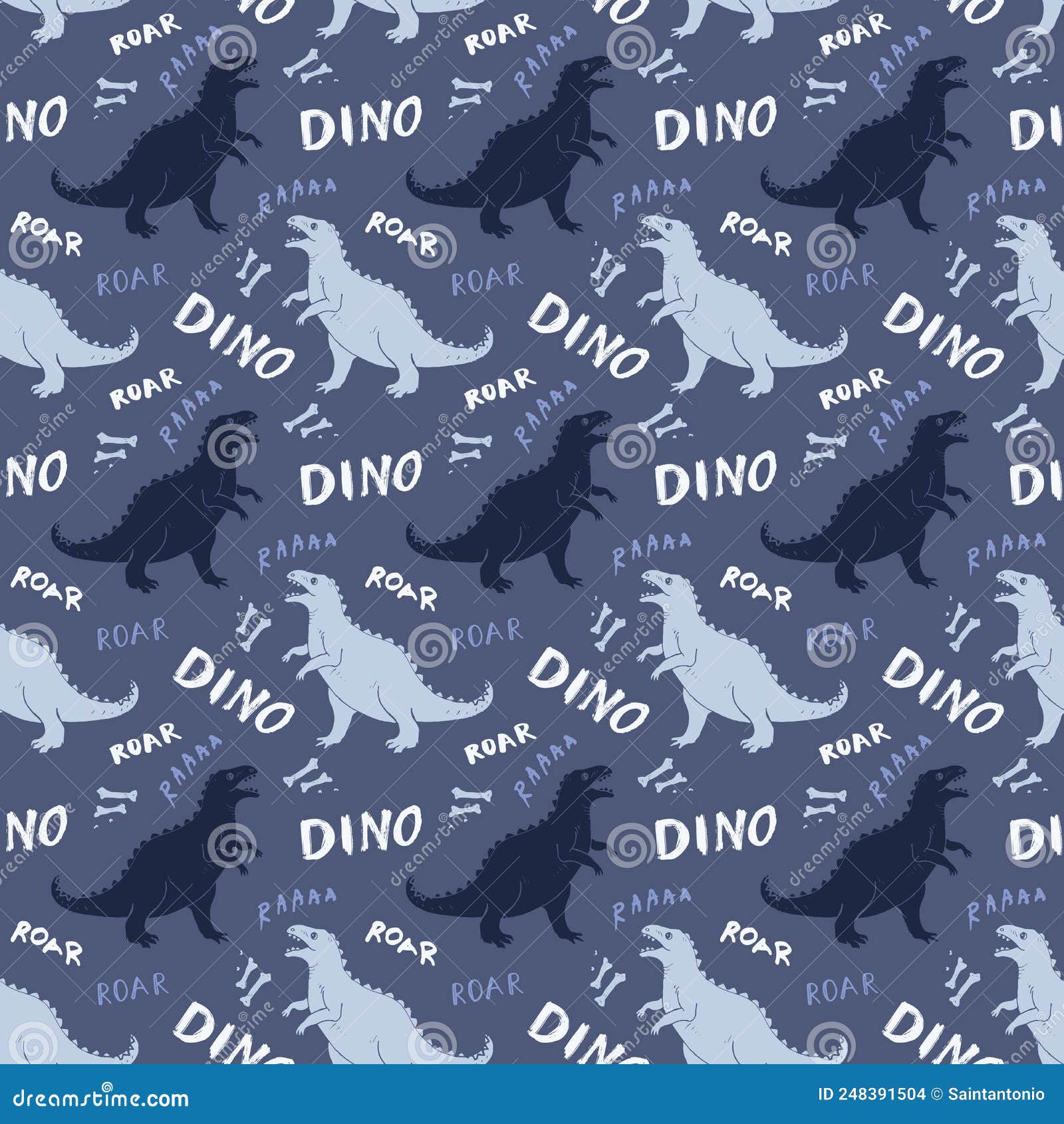 Dino Seamless Pattern, Cute Cartoon Dinosaurs Doodles Vector ...