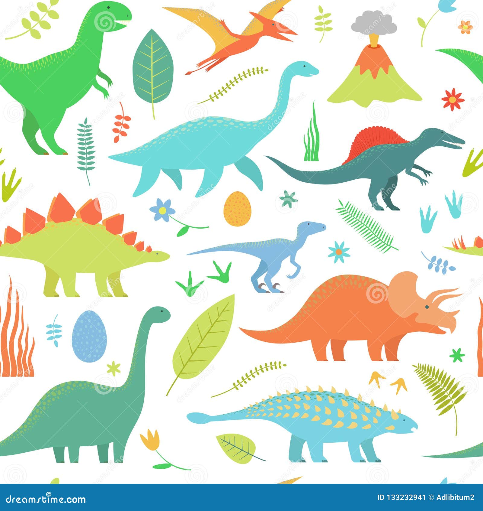 Dino seamless pattern stock vector. Illustration of color - 133232941
