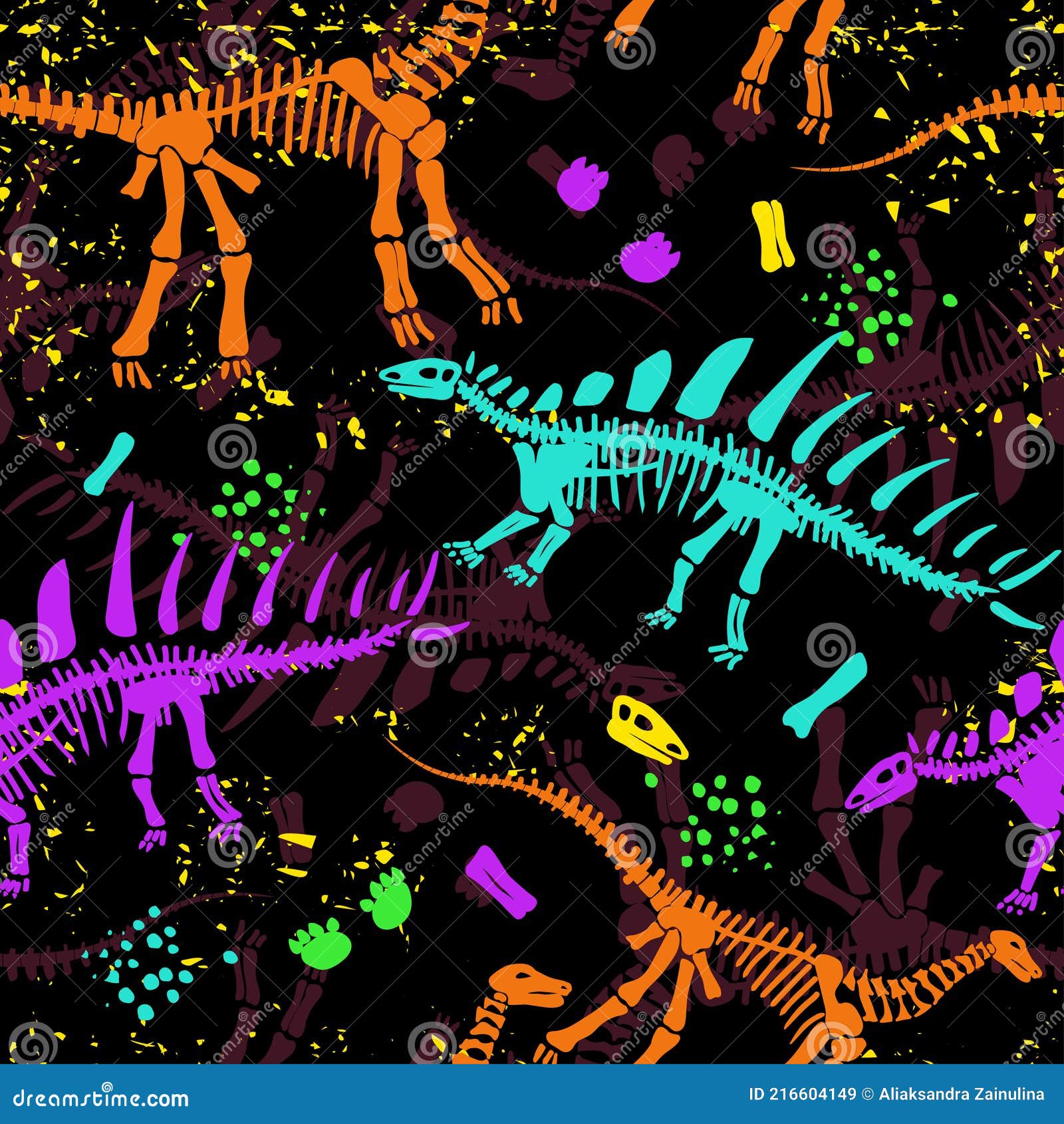 Dino Skeleton Bright Bone Seamless Pattern Vector Stock Vector ...