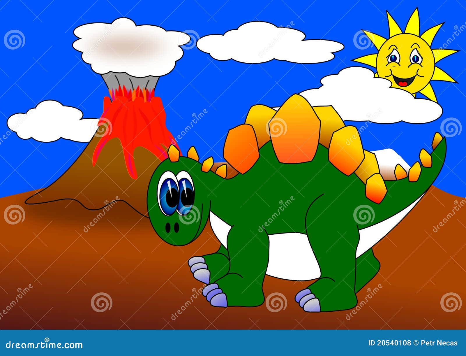 Dinosaur And Volcano Eruption Illustration | CartoonDealer.com #106768896