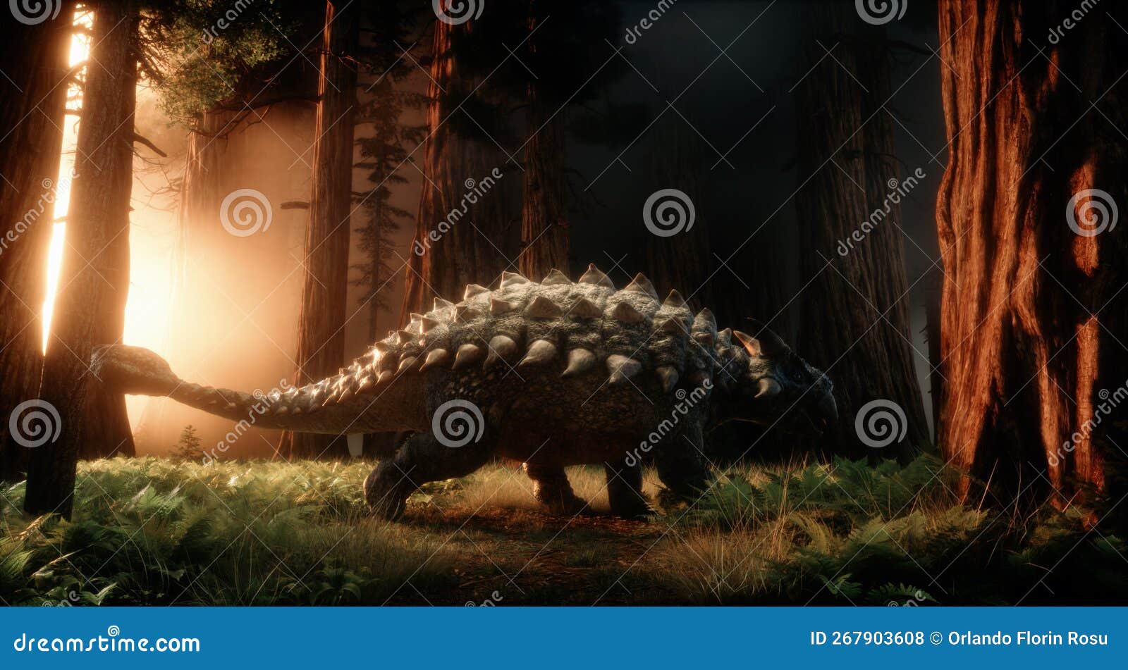 Dinosaur Ankylosaurus in the Forest Stock Illustration - Illustration ...