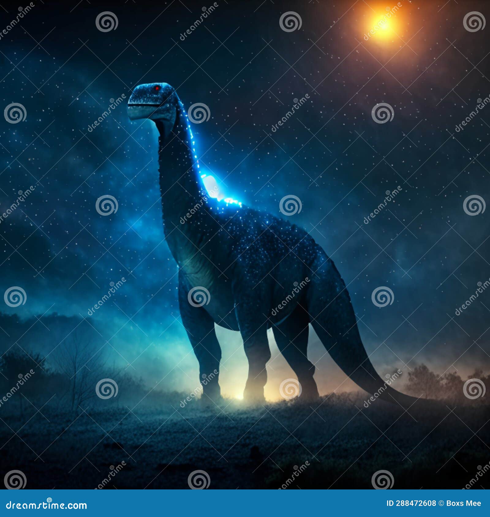 Dinosaur on a Background of the Night Sky. 3d Rendering AI Generated ...