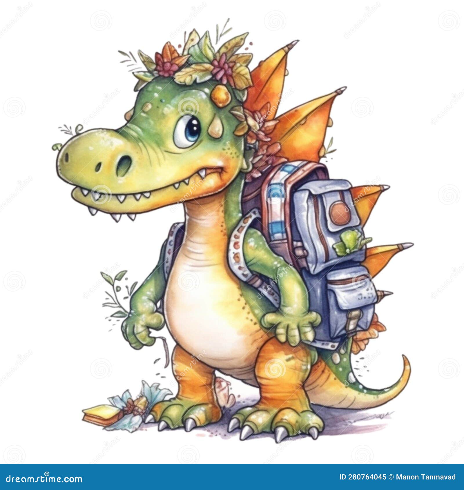 Dinosaur Backpack Student School Watercolor Sublimation Clipart Stock ...