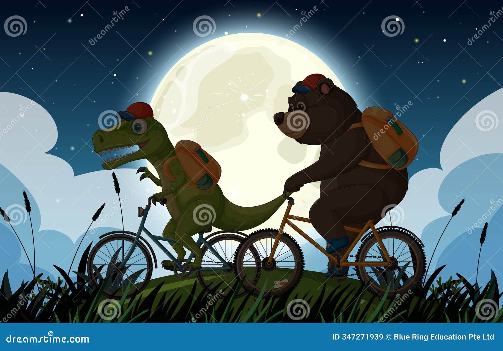A Dinosaur and Bear Ride Bikes Stock Vector - Illustration of fantasy ...