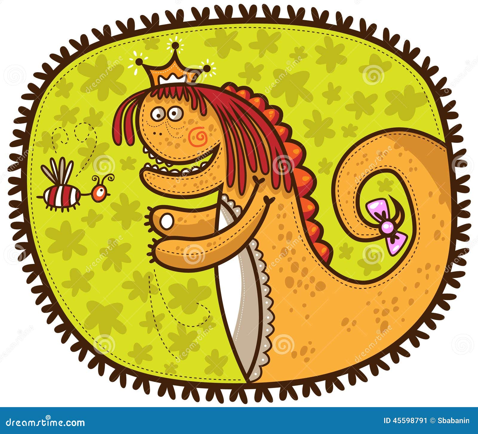 Dinosaur with bee stock vector. Illustration of cute - 45598791