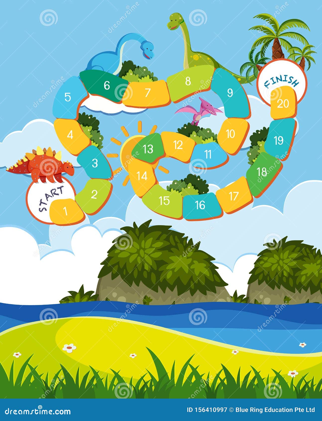 Dinosaur Board Game in the Sky Stock Vector - Illustration of design ...