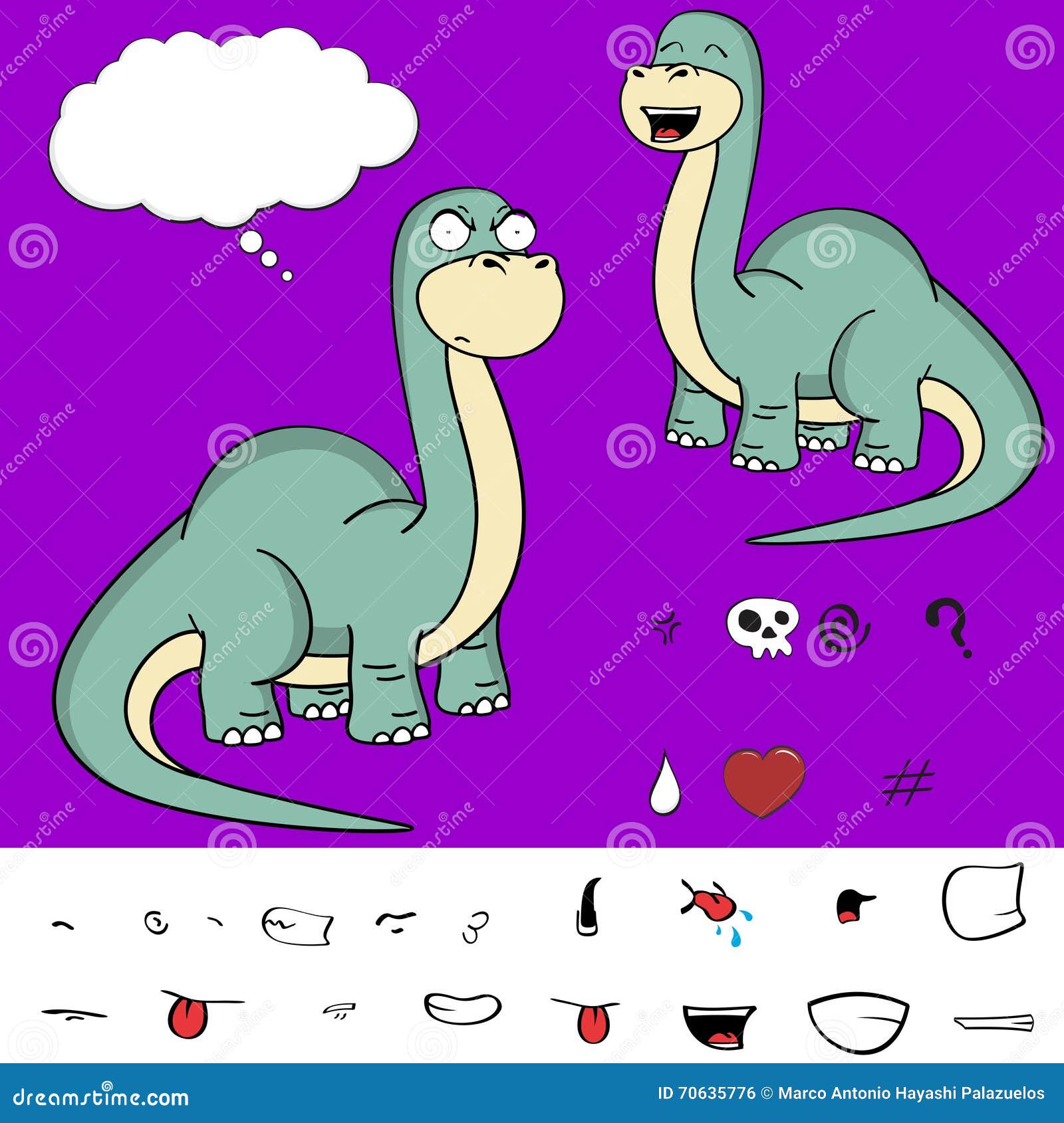 Dinosaur Brontosaurus Expressions Cartoon Set2 Stock Vector ...
