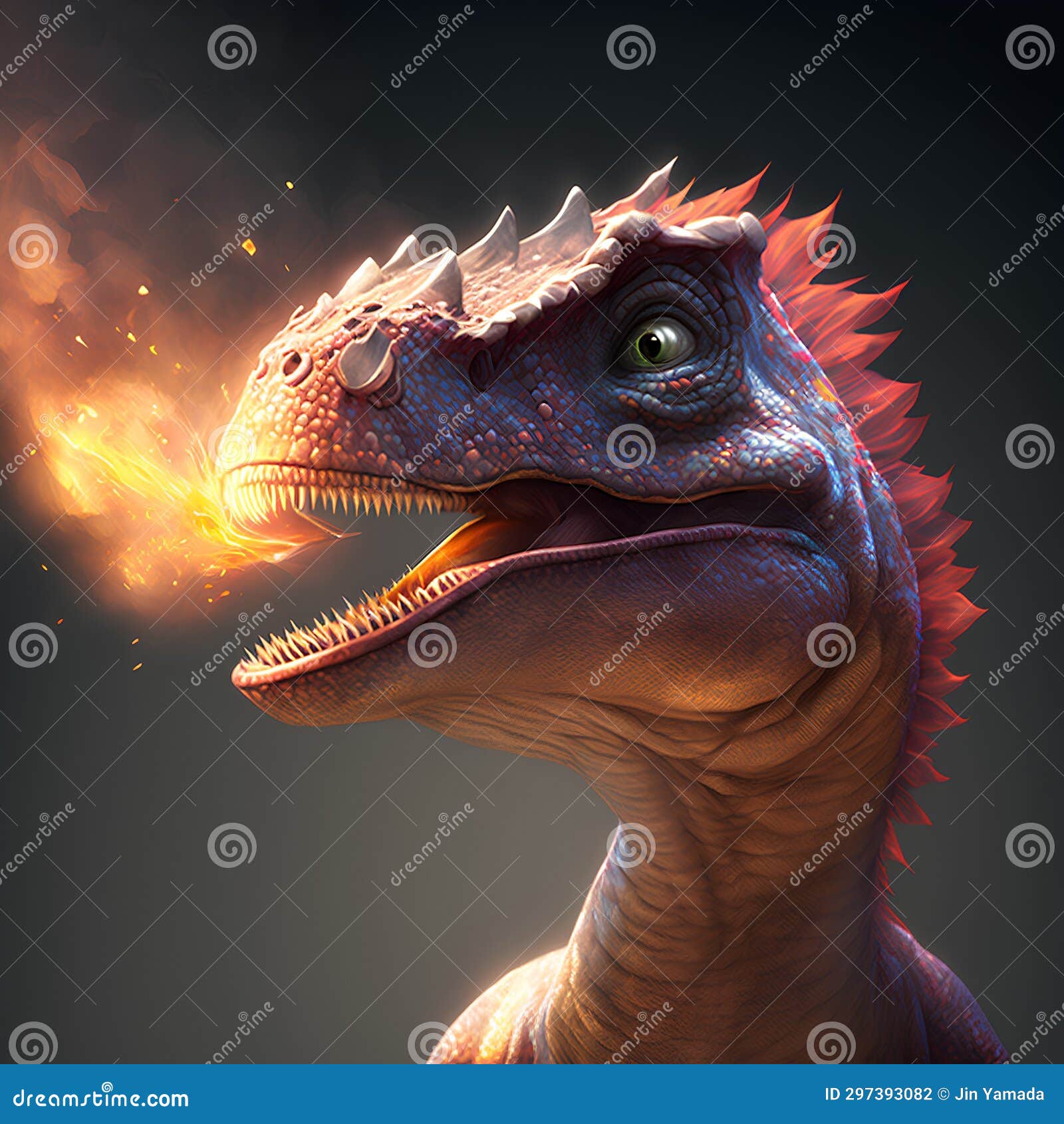 Dinosaur with Burning Fire in His Mouth. 3d Illustration Stock ...