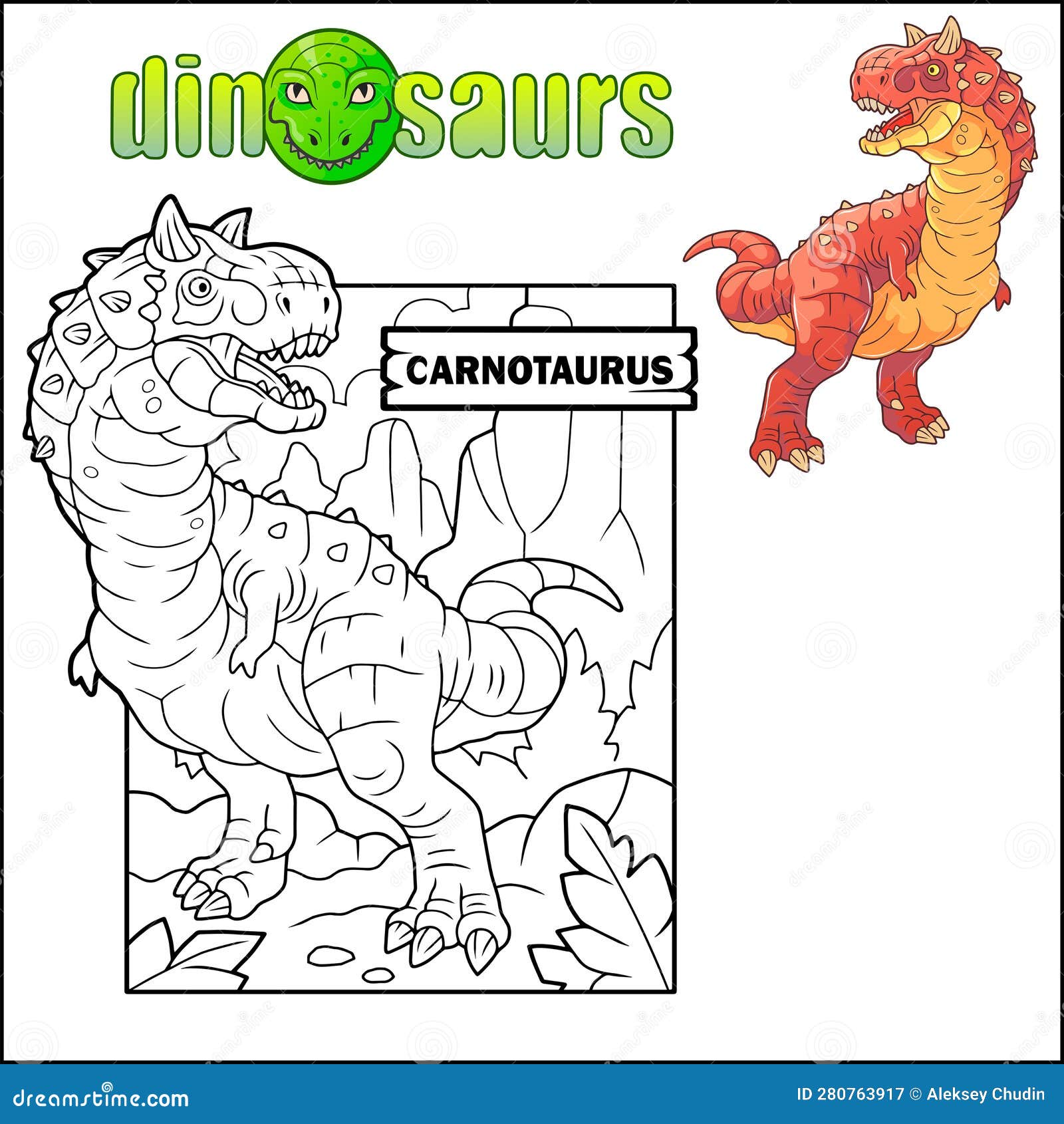 Carnotaurus Line Colouring Book Cartoon Vector | CartoonDealer.com ...
