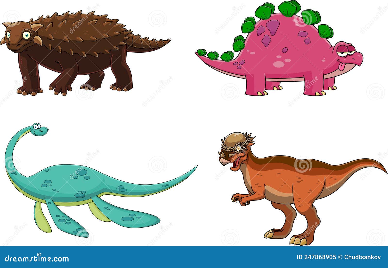 Dinosaur Cartoon Characters. Vector Hand Drawn Collection Set Stock ...