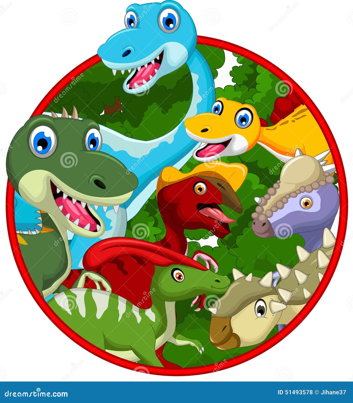 Dinosaur Cartoon Collection in Frame Stock Illustration - Illustration ...