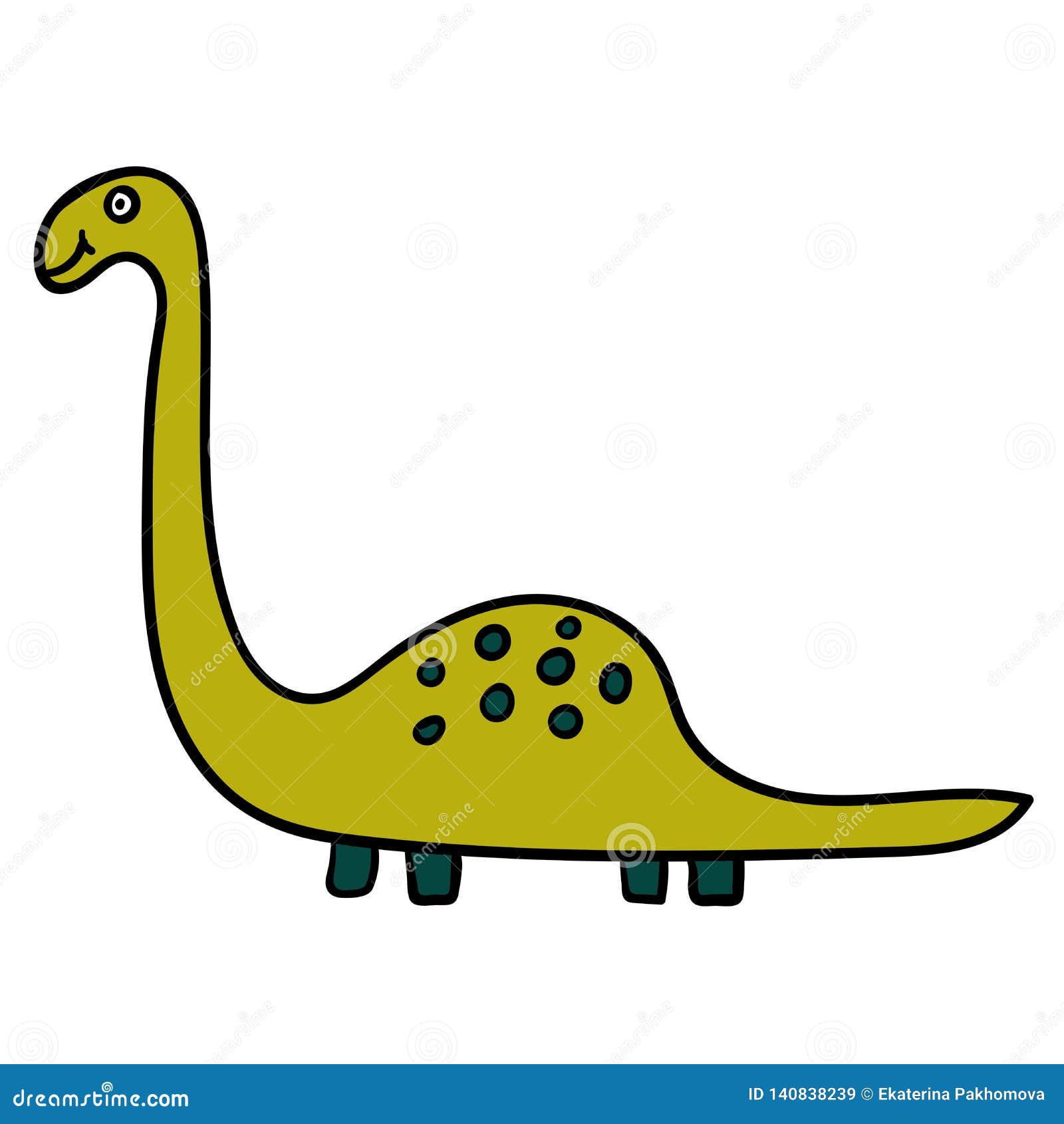 Cartoon Doodle Linear Dinosaur, Diplodocus Isolated on White Background ...