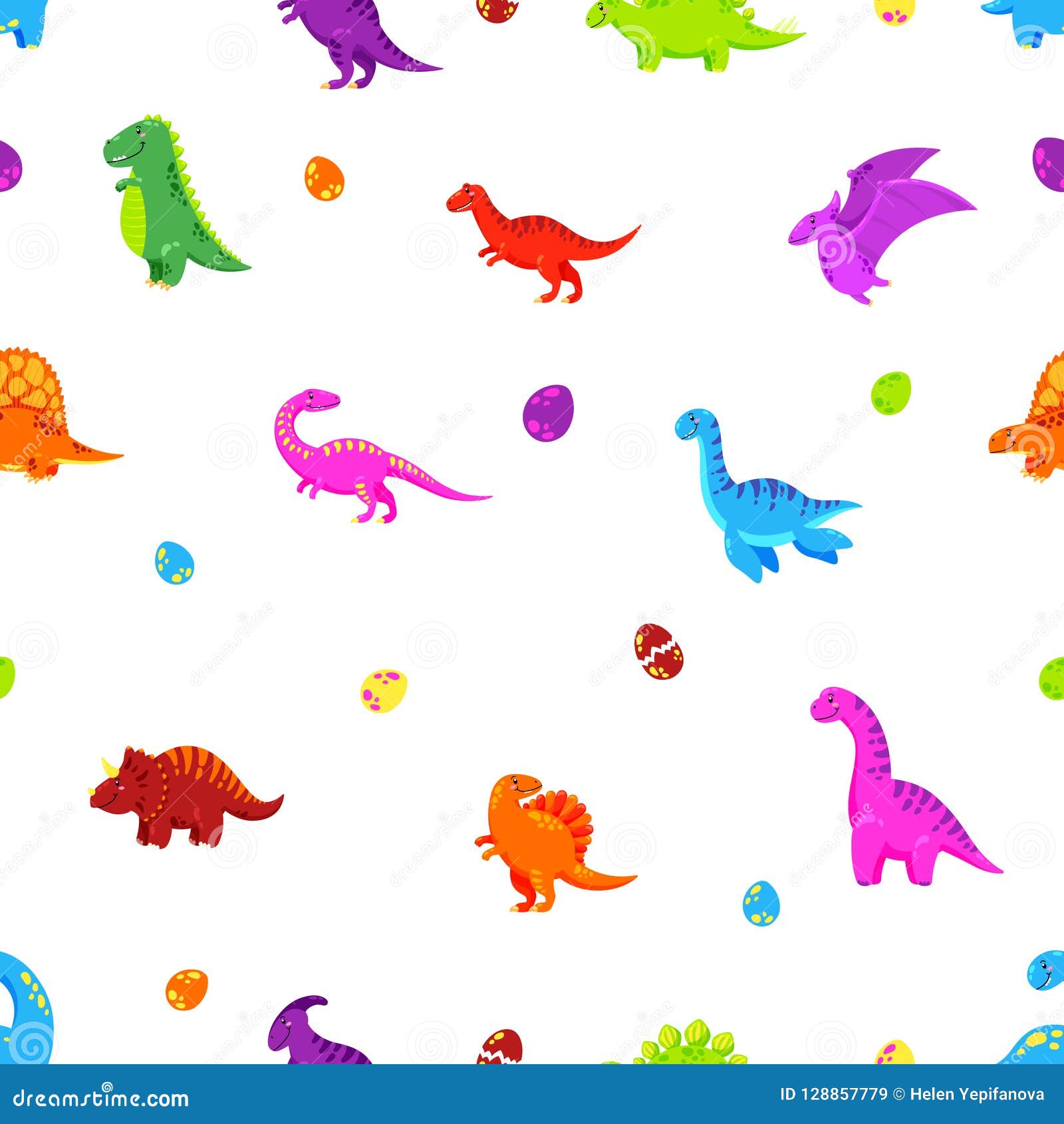 Dinosaur Cartoon Vector Background. Seamless Pattern, Texture ...