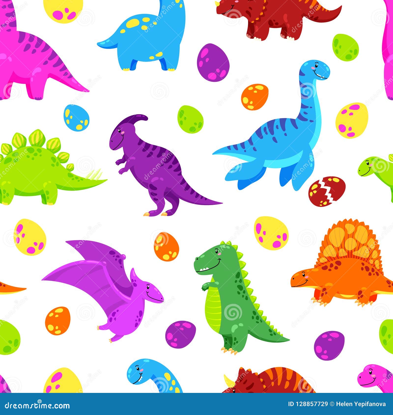 Dinosaur Cartoon Vector Background. Seamless Pattern, Texture ...