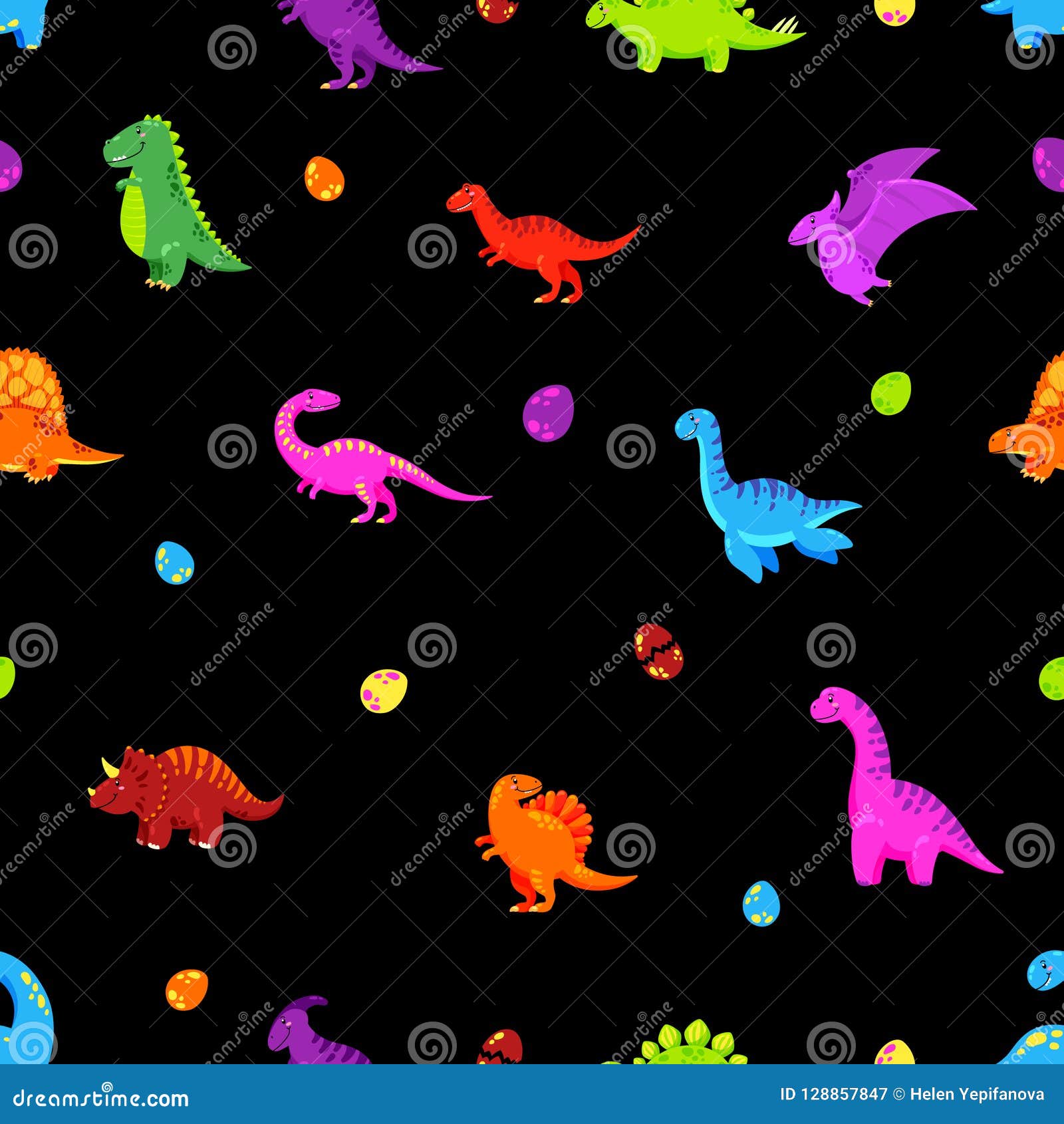 Dinosaur Cartoon Vector Background. Seamless Pattern, Texture ...